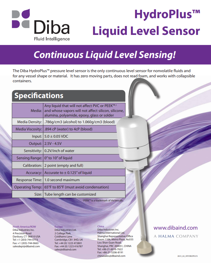HydroPlus™ Liquid Pressure Level Sensor - Brochure