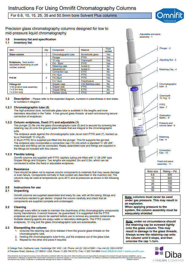 Omnifit Chromatography Columns - Manual