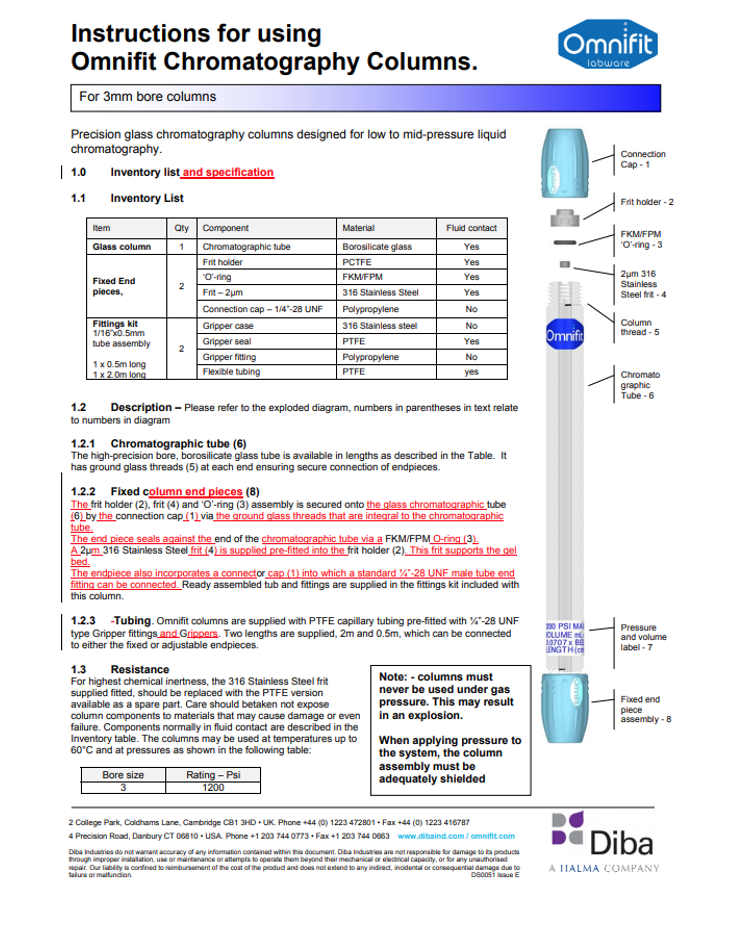Omnifit Chromatography Columns - Manual